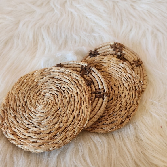 Vintage | Dining | Vintage Boho Rattan Woven Drink Coaster Set | Poshmark